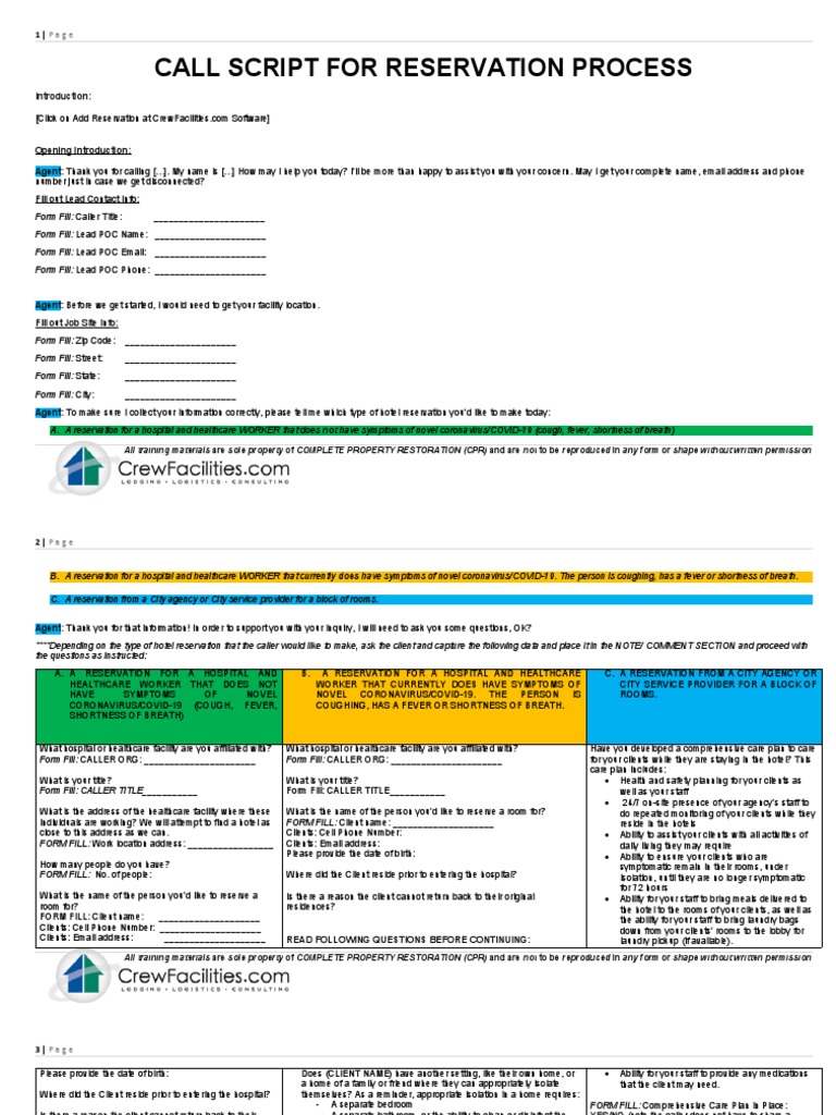 Call Script For Reservation Process | PDF | Hospital | Hotel