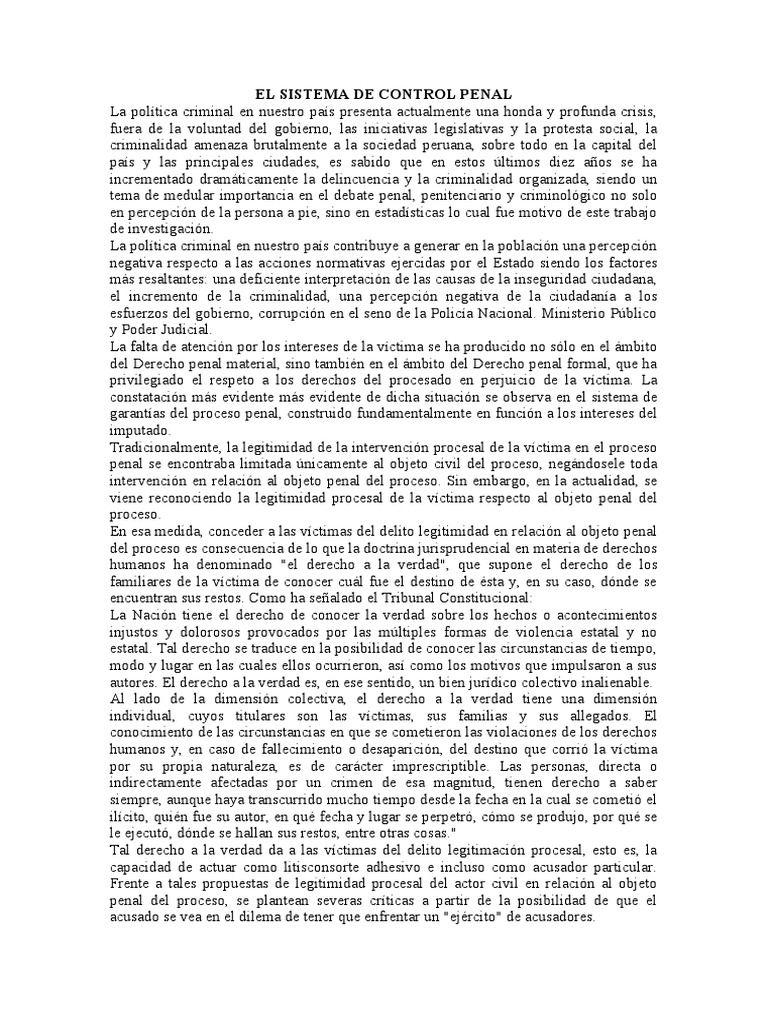 El Sistema de Control Penal | PDF | Procedimiento Criminal | Derecho penal