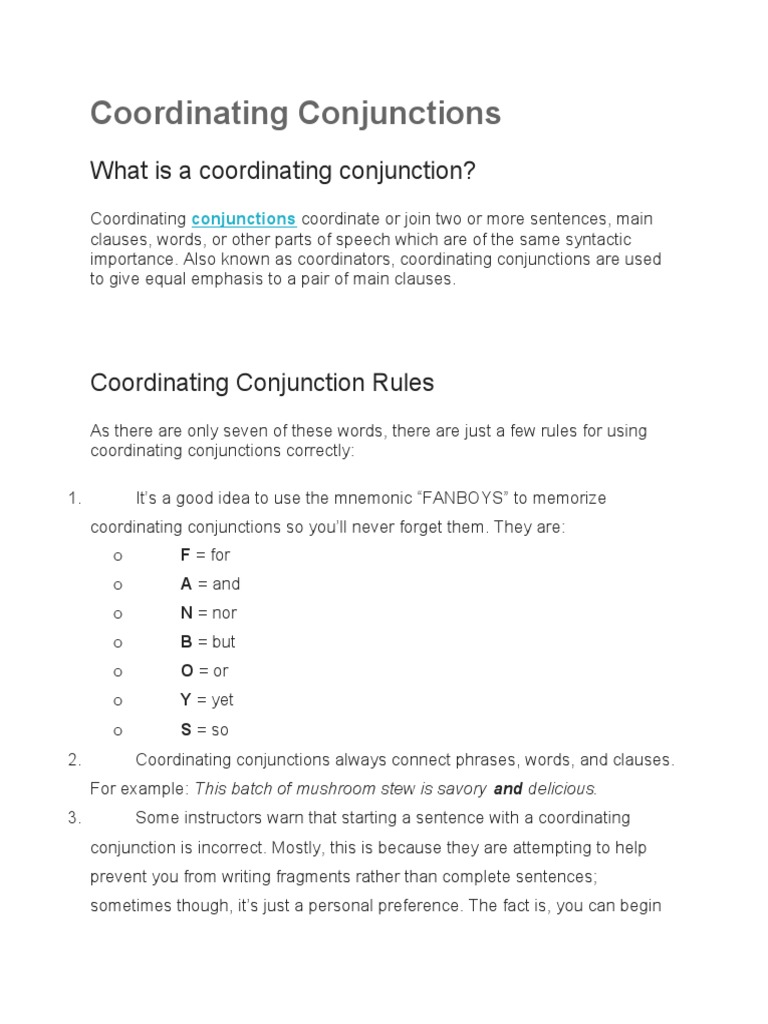 Coordinating Conjunctions: What Is A Coordinating Conjunction? | PDF | Sentence (Linguistics ...