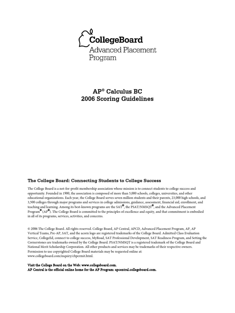 AP Calculus BC 2006 Scoring Guidelines: The College Board: Connecting ...