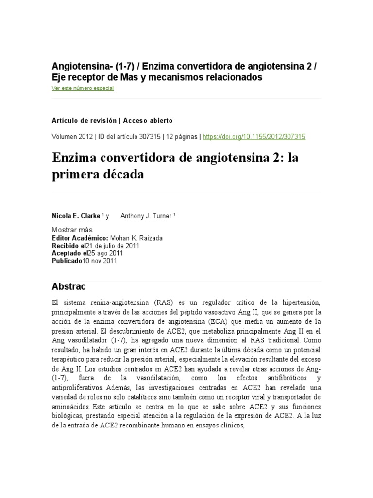 El papel emergente de la enzima convertidora de angiotensina 2: una década de descubrimientos ...