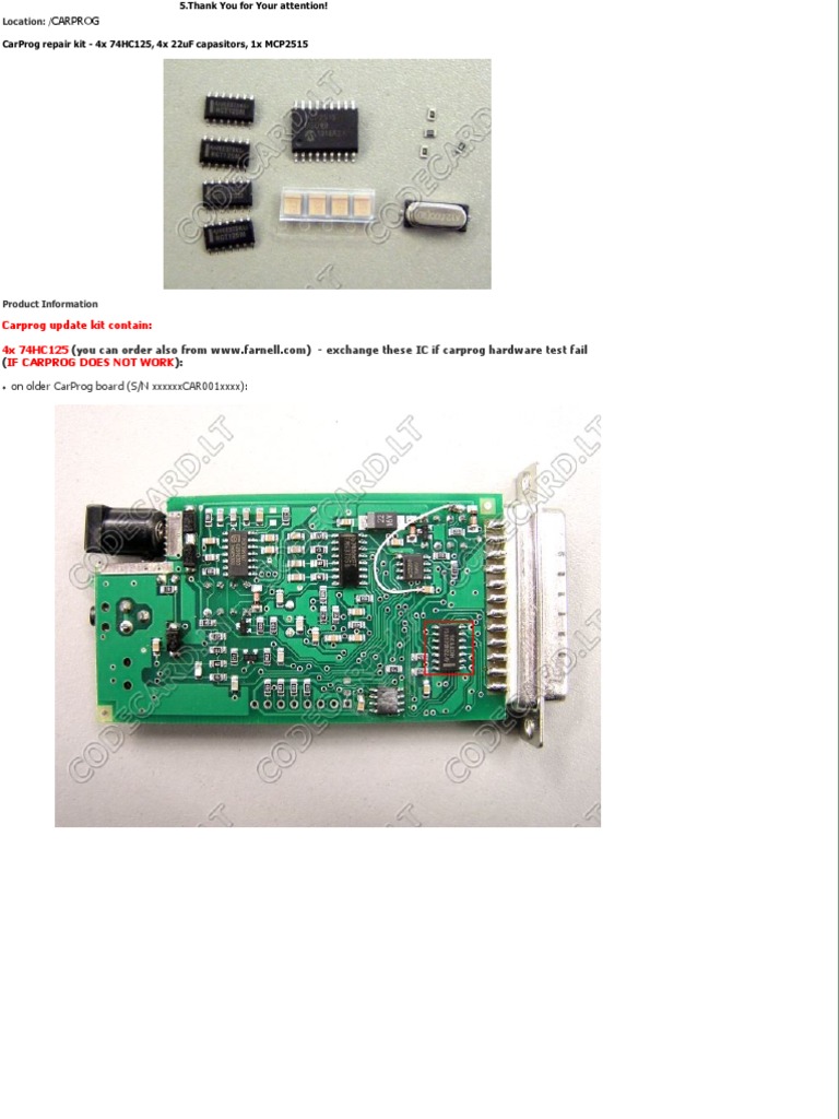 CarProg Repair Kit Instructions | PDF | Capacitor | Computer Engineering