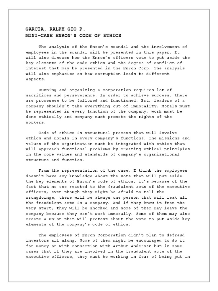 Mini-Case Enron's Code of Ethics | PDF | Enron | Morality