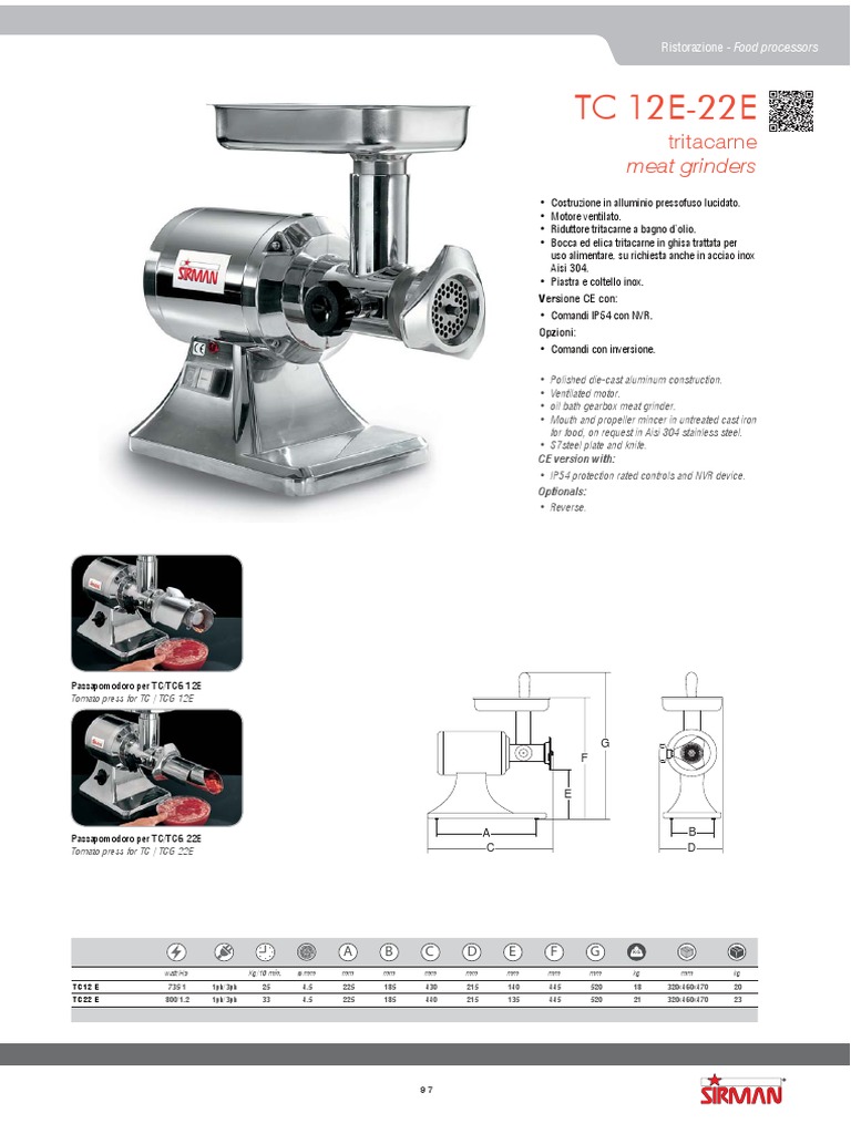 Sirman Meat Mincer TC 12E | PDF