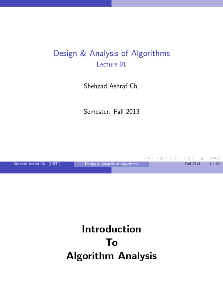 Design And Analysis Of Algorithms Lecture 01 Pdf Algorithms Time Complexity