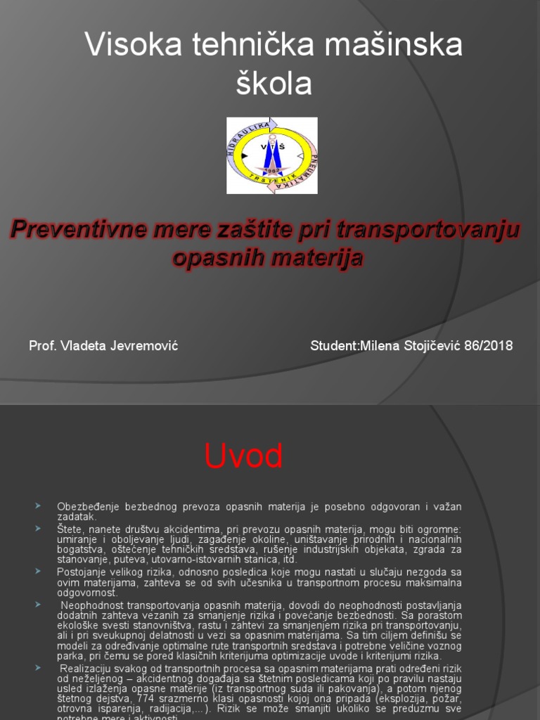 Preventivne Mere Zaštite Pri Transportovanju Opasnih Materija | PDF