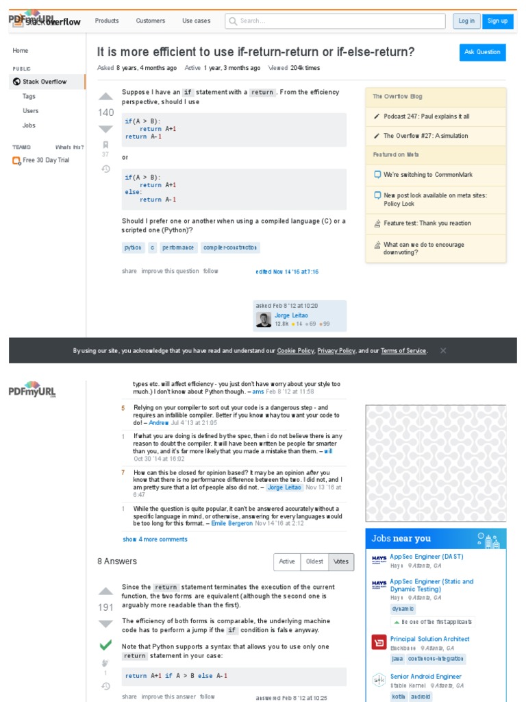It Is More Efficient To Use If-Return-Return or If-Else-Return? | PDF ...
