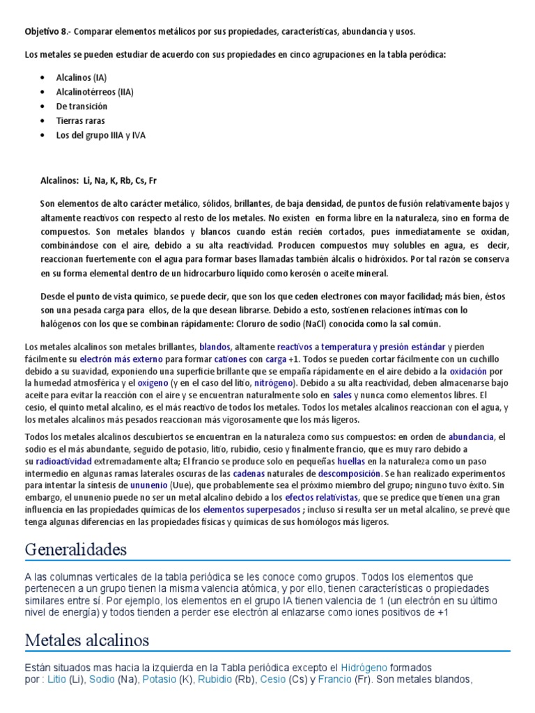Metales | PDF | Reacciones químicas | Conjuntos de elementos químicos