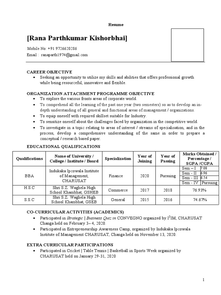 Parth Resume | PDF | Learning | Cognition