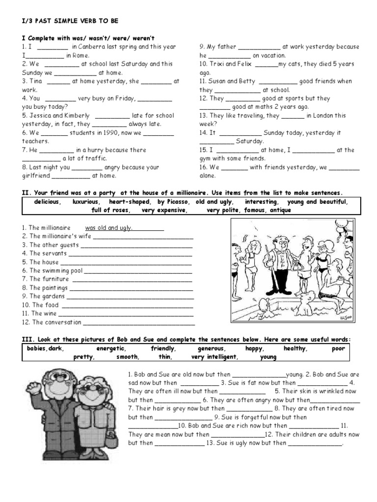 Was/Were Exercises and Activities | PDF