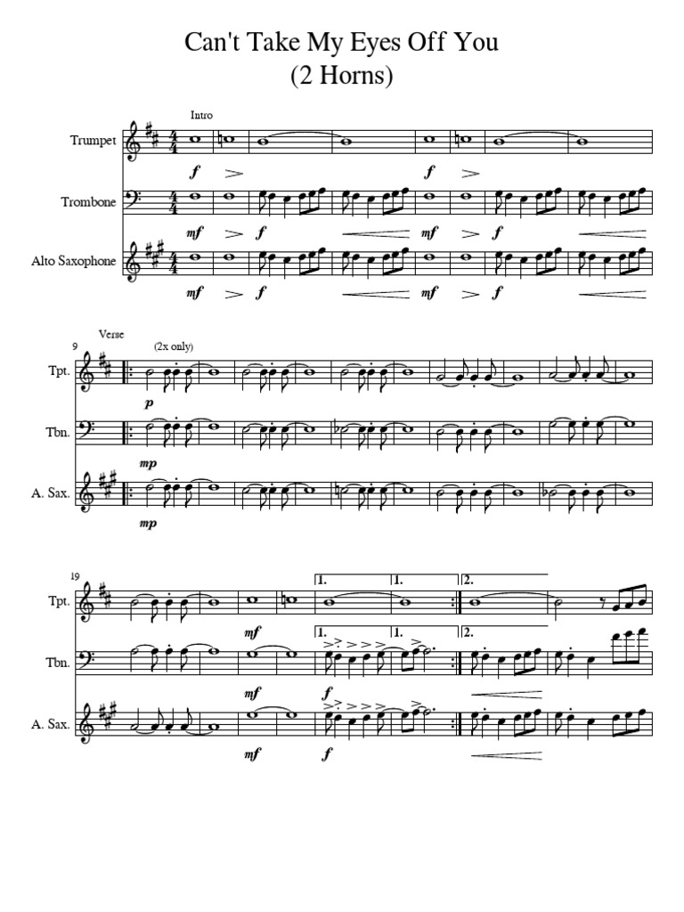 Cant Take My Eyes Off You 2 Horns-Score - and - Parts | PDF | Song ...