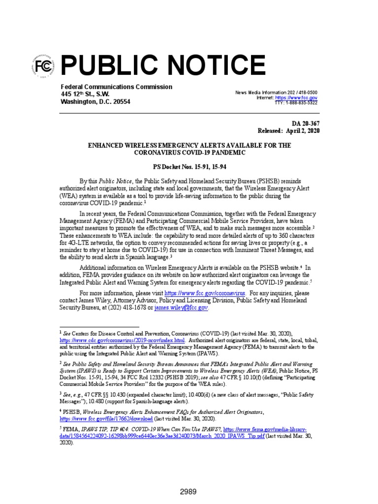 Enhanced Wireless Emergency Alerts for COVID-19 | PDF | Federal ...