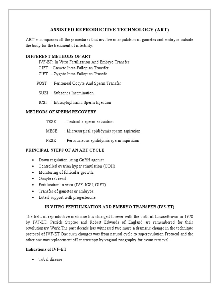 A Comprehensive Overview of Assisted Reproductive Technologies ...