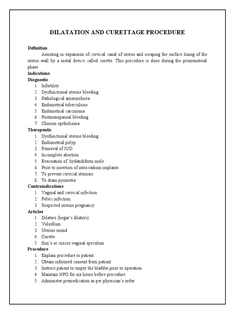 Dilatation and Curettage Procedure | PDF | Uterus | Vagina