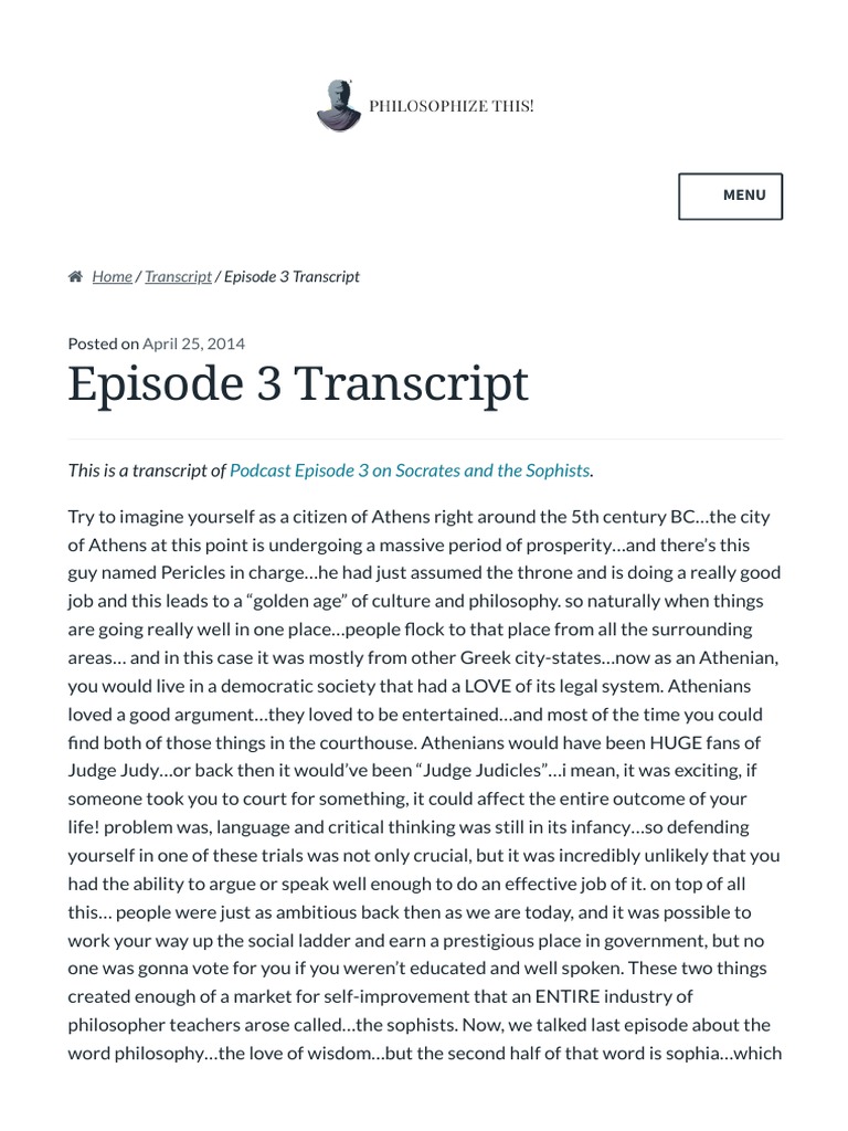 Episode 3 Transcript - Philosophize This! | PDF | Socrates | Apology ...