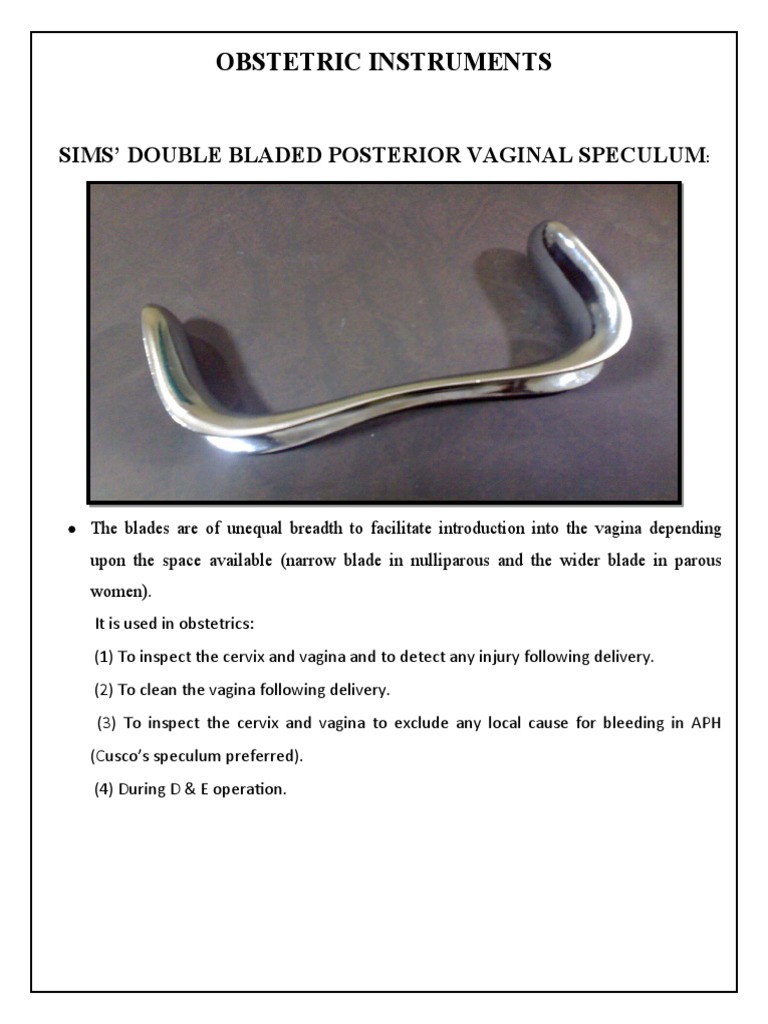 Obstetric Instruments: Sims' Double Bladed Posterior Vaginal Speculum ...