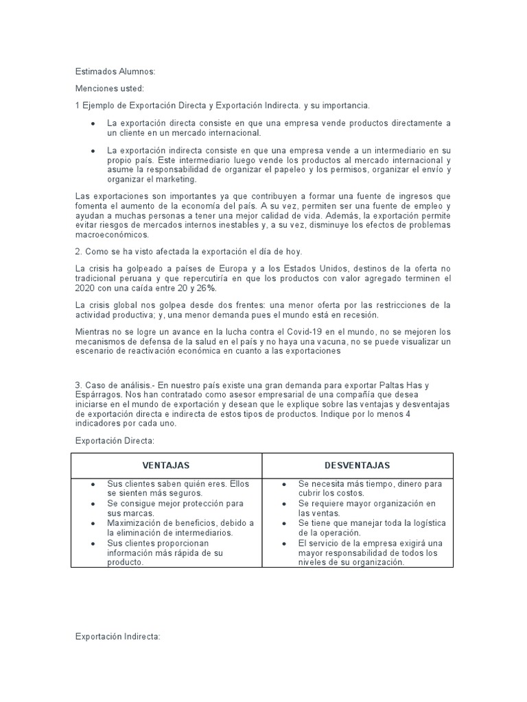 Exportación Directa y Exportación Indirecta | PDF | Exportaciones | Perú