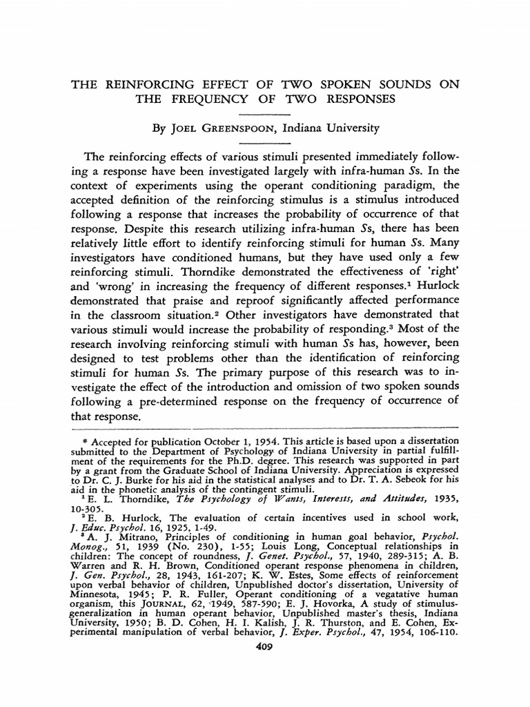 Effects of Sounds on Response Frequency | PDF | Reinforcement | Experiment