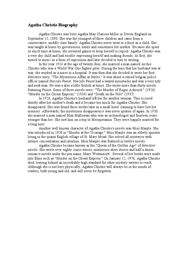 Agatha Christie's Biography | Download Free PDF | Agatha Christie ...