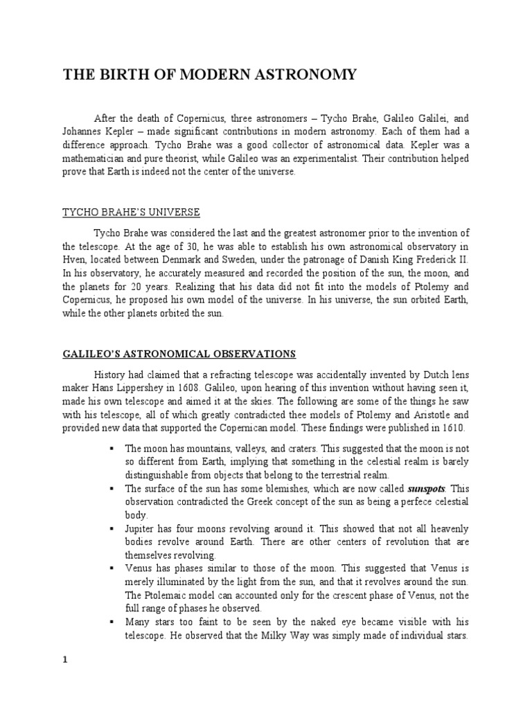 The Birth of Modern Astronomy: Galileo'S Astronomical Observations ...