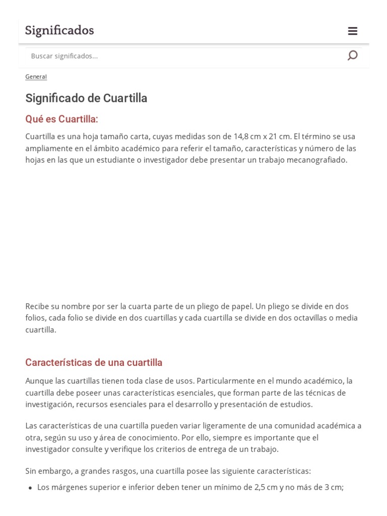 Significado de Cuartilla (Qué Es, Concepto y Definición) - Significados ...