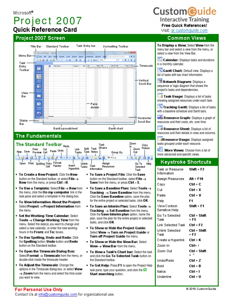 Project 2007 Cheat Sheet | PDF | Microsoft Excel | System Software