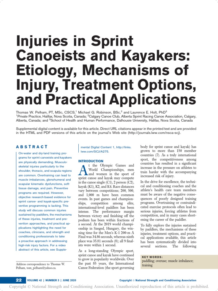 Injuries in Sprint Canoeists and Kayakers Etiology, Mechanisms of ...