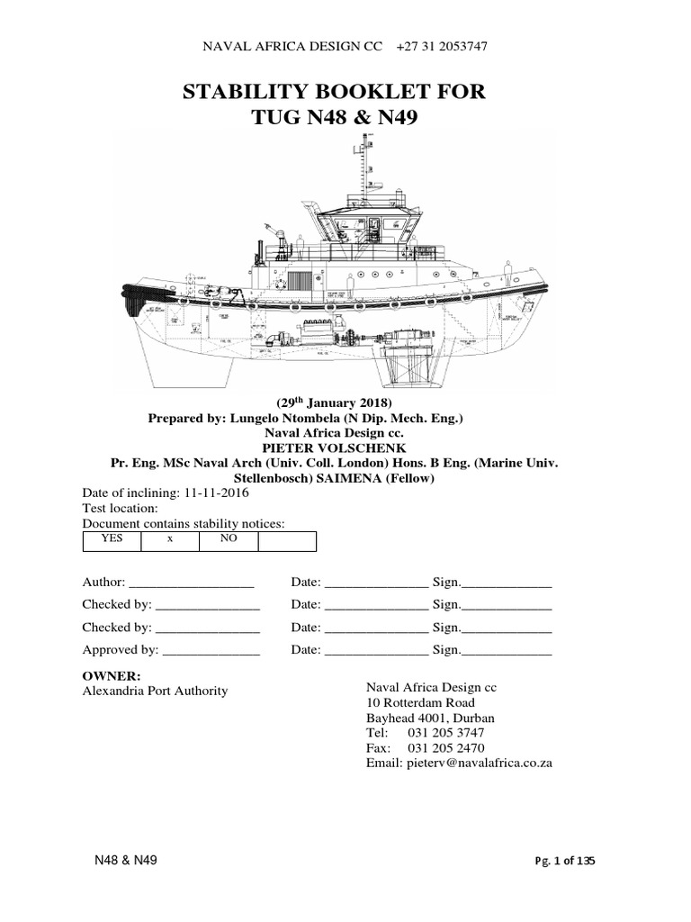 Stability Booklet For Tug N48 & N49 29.01.18 | PDF | Ships | Watercraft