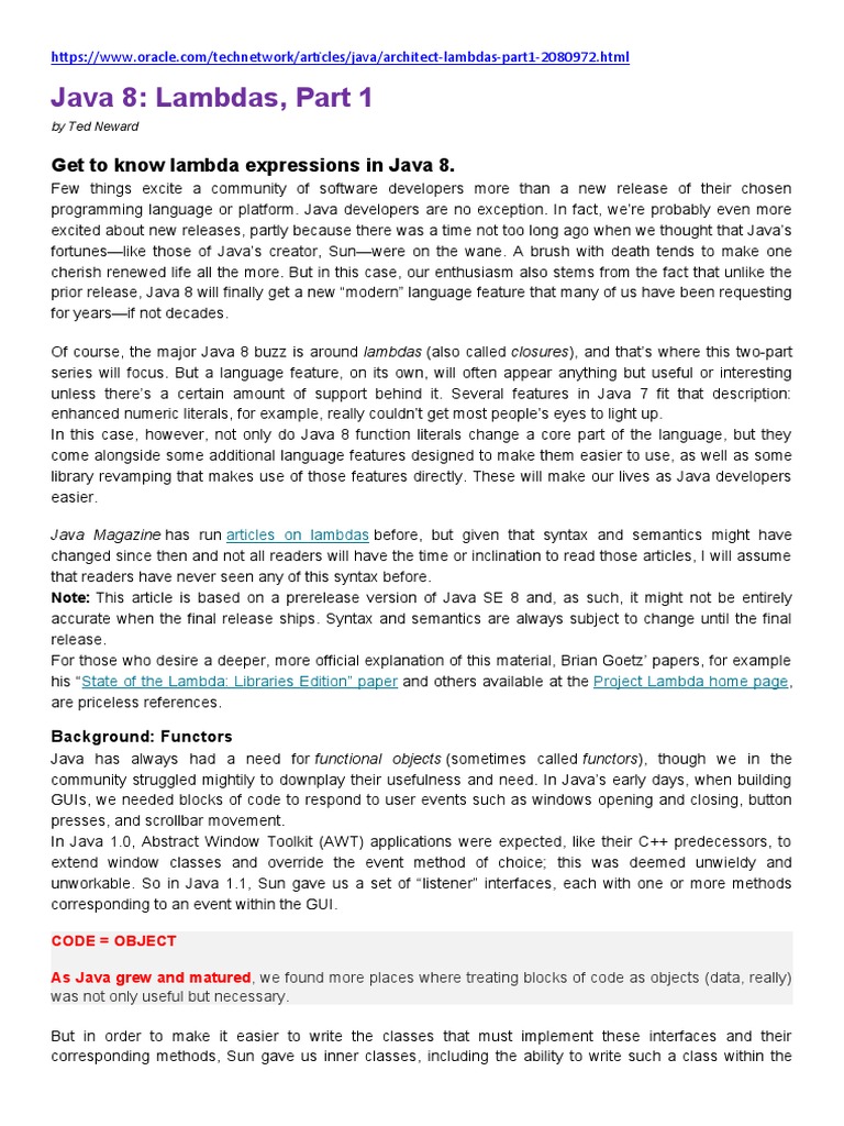 Java 8 Lambdas Part 1 | PDF | Anonymous Function | Class (Computer Programming)