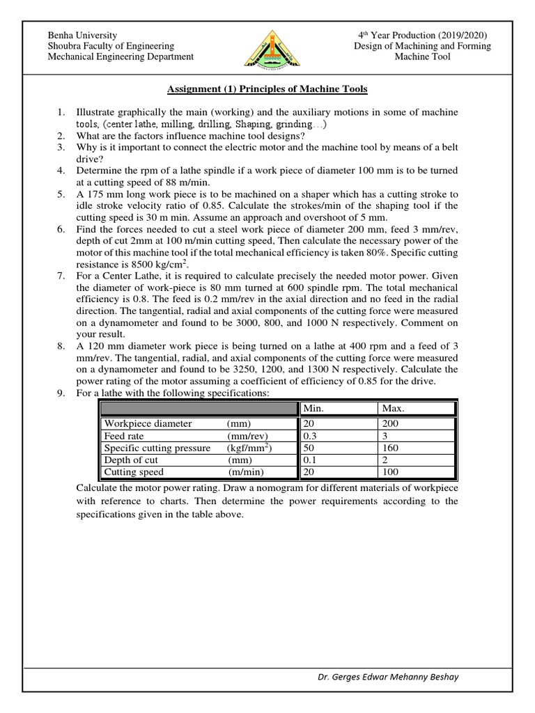 Machine Tool Design Assignments | PDF | Machining | Industrial Processes