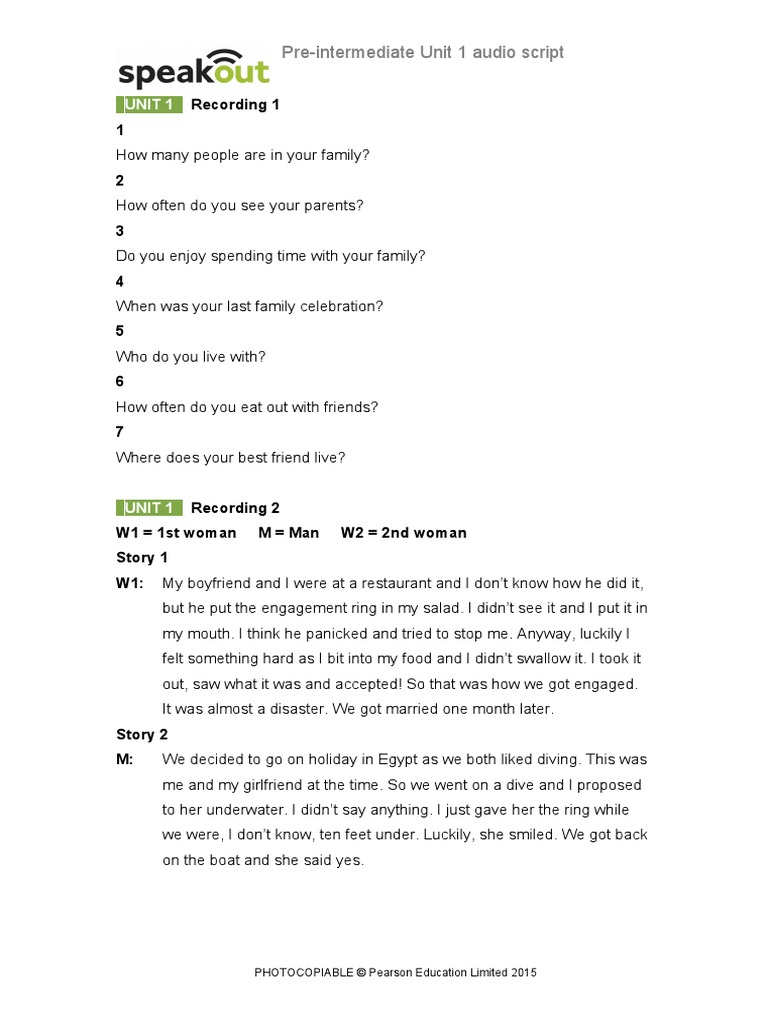 Pre-Intermediate Unit 1 Audio Script | PDF