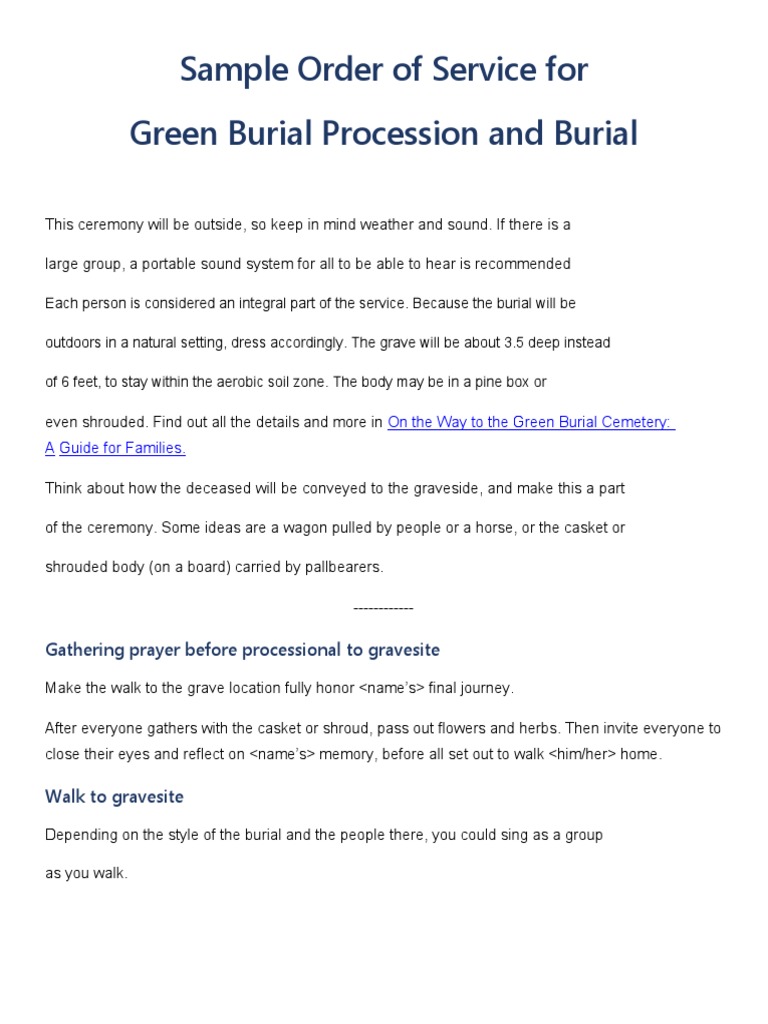 Sample Order of Service For Green Burial Procession and Burial | PDF ...
