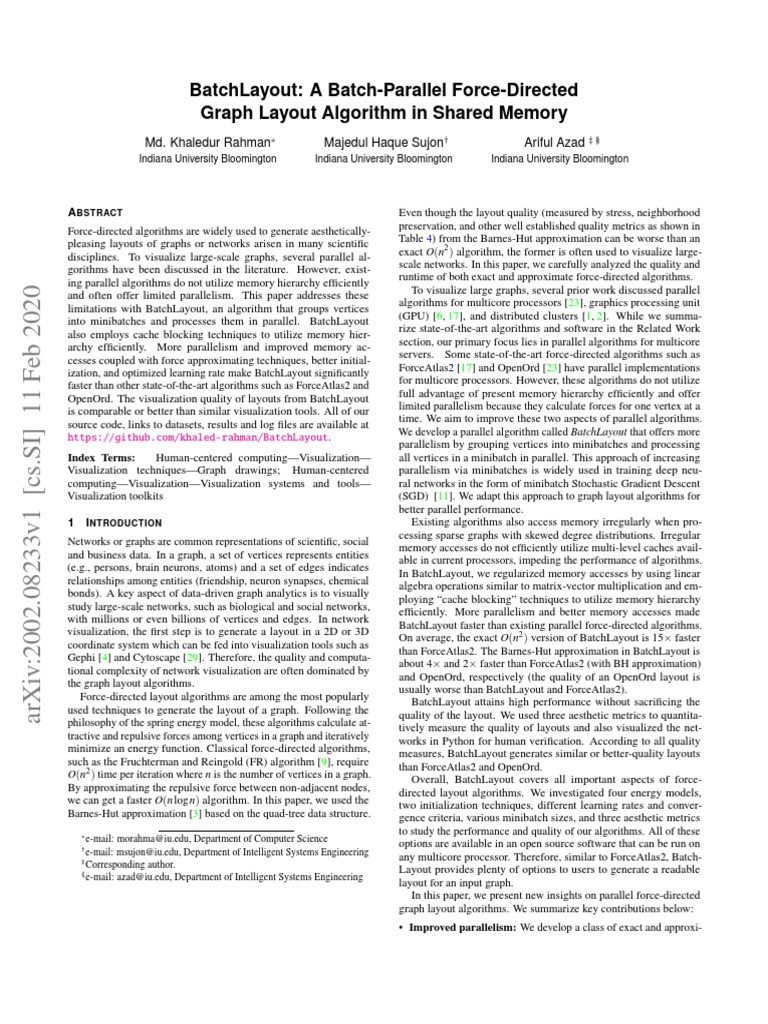 Batchlayout A Batch Parallel Force Directed Graph Layout Algorithm In