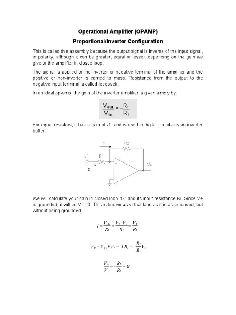 Operational Amplifier (OPAMP) Proportional/Inverter Configuration | PDF ...