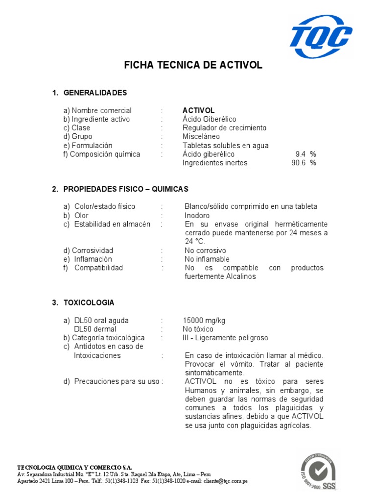 Ficha Tecnica de Activol | PDF | Agua | Naturaleza