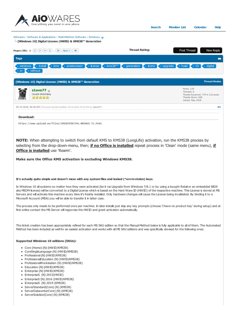 (Windows 10) Digital License (HWID) & KMS38 Generation | PDF | Windows ...