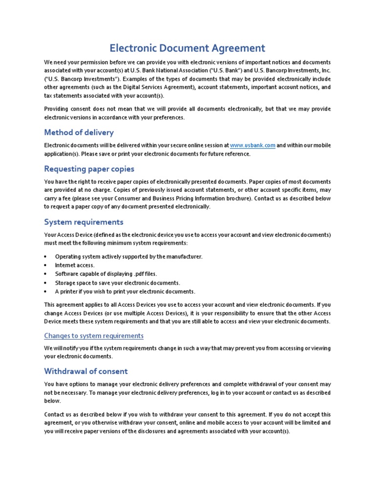 U.S. Bank E-Document Consent | PDF | Document | U.S. Bancorp