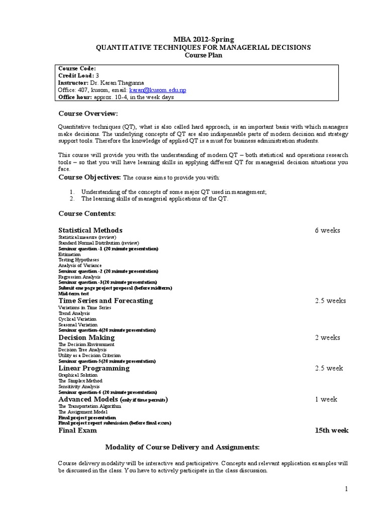 Quantitative Technique For Managerial Decisions | PDF | Quantitative ...