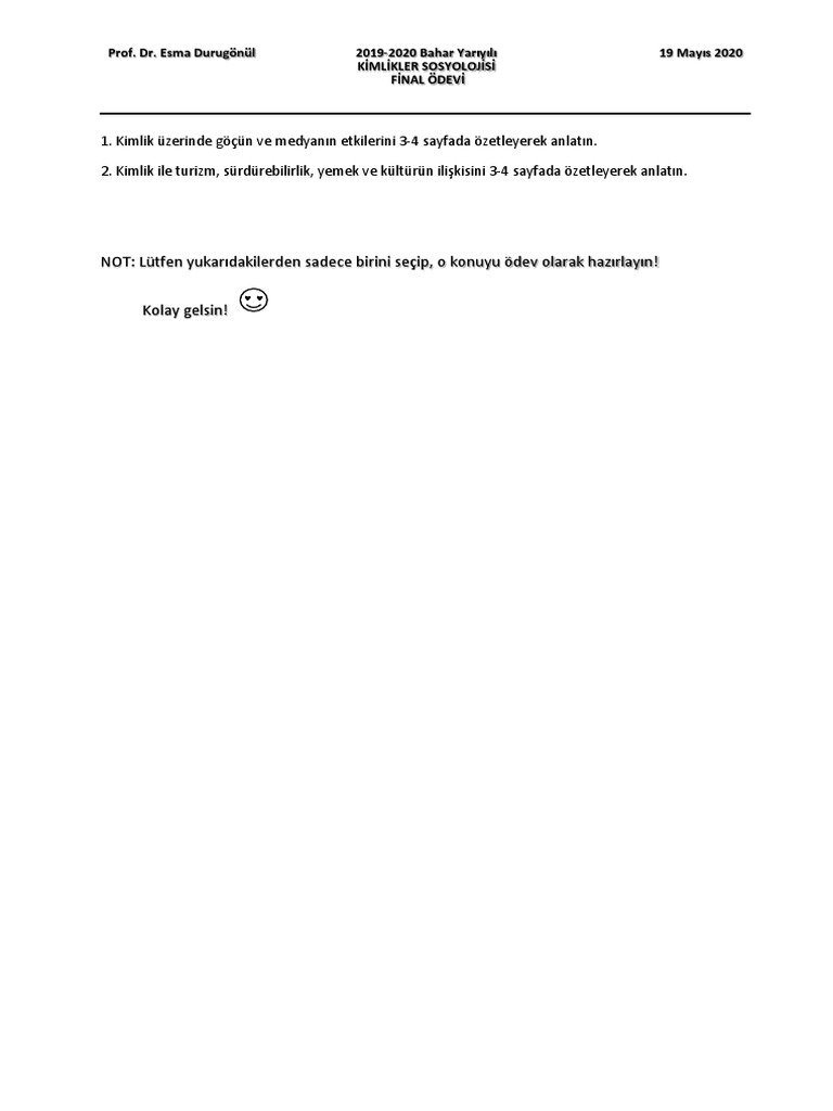 Kimliklersosyolojisi Dersi Final Odevi | PDF