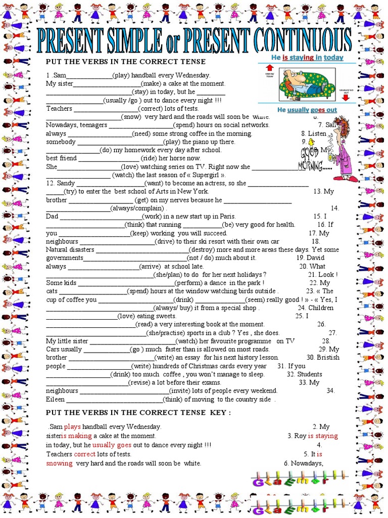 Present Simple Vs Present Continuous With Key Grammar Drills - 105427 | PDF