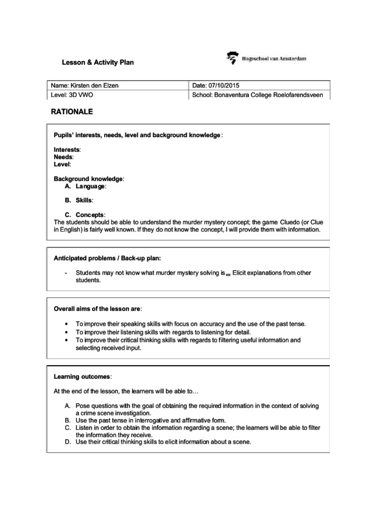 Rationale Rationale: Lesson & Activity Plan Lesson & Activity Plan | PDF