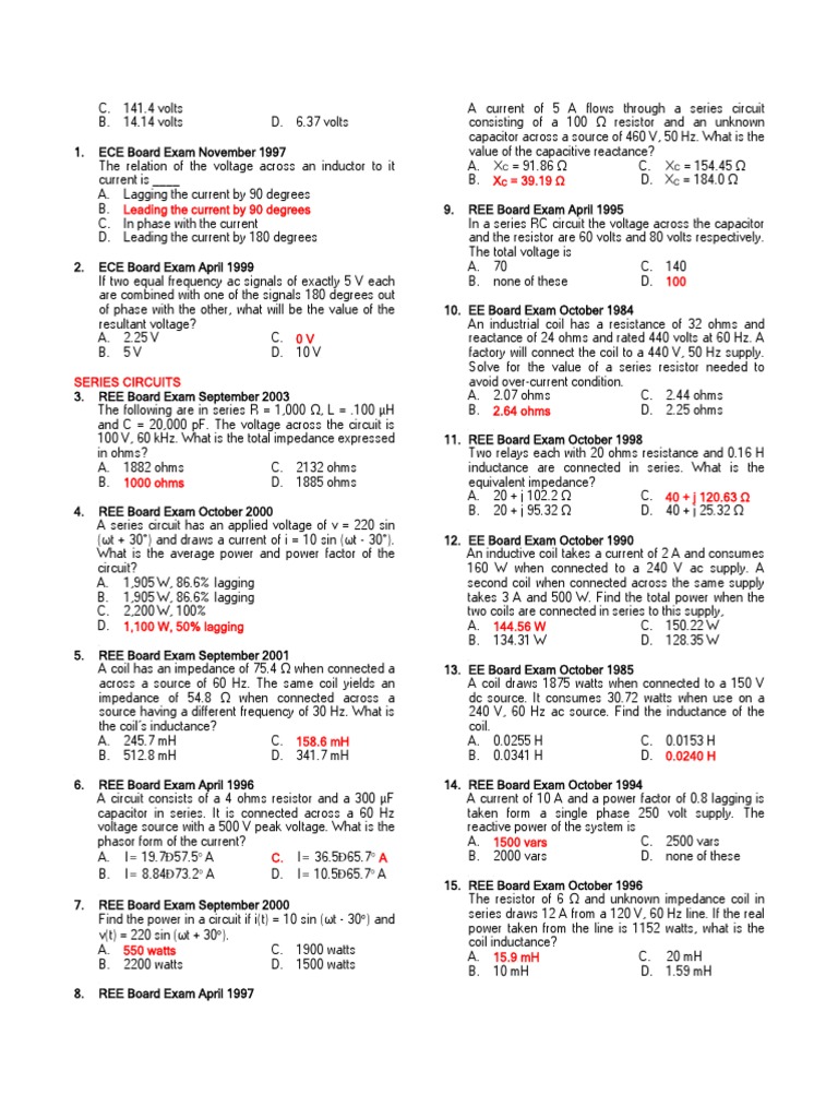 AC Circuit Exam Questions and Solutions | PDF | Inductor | Electrical ...