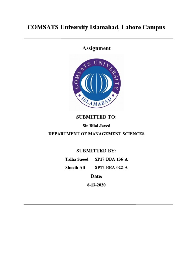 COMSATS University Islamabad, Lahore Campus: Assignment | PDF | Car ...