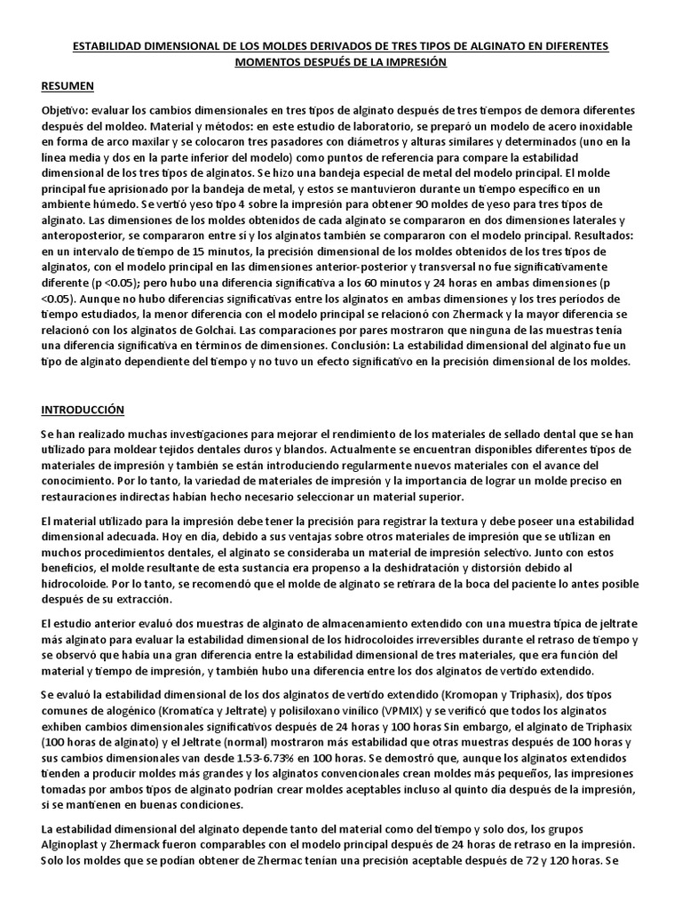 Estabilidad Dimensional de Los Moldes Derivados de Tres Tipos de ...