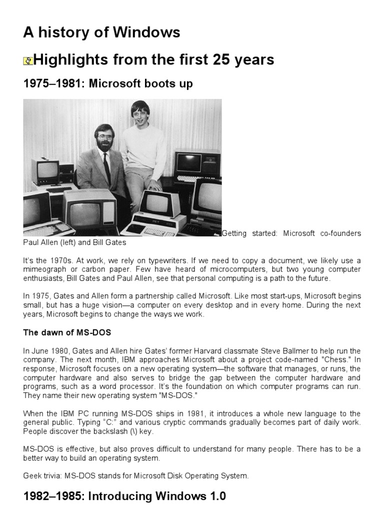 A History of Windows Highlights From The First 25 Years: 1975-1981 ...