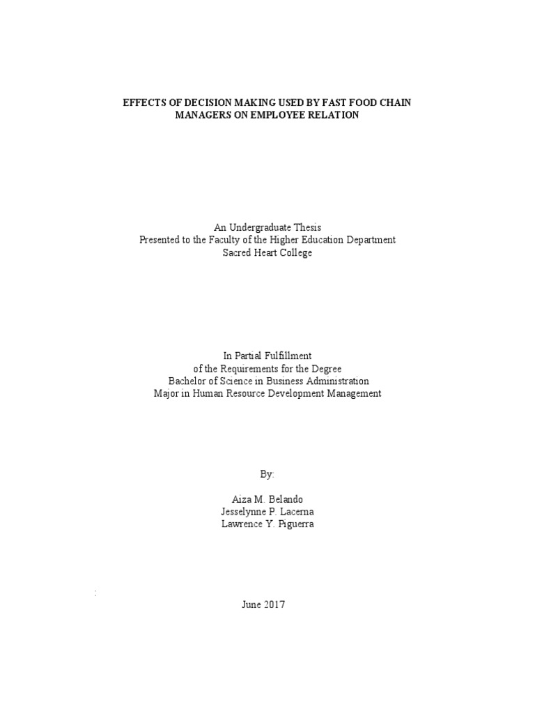 Effects of Decision Making Used by Fast Food Chain Managers On Employee ...