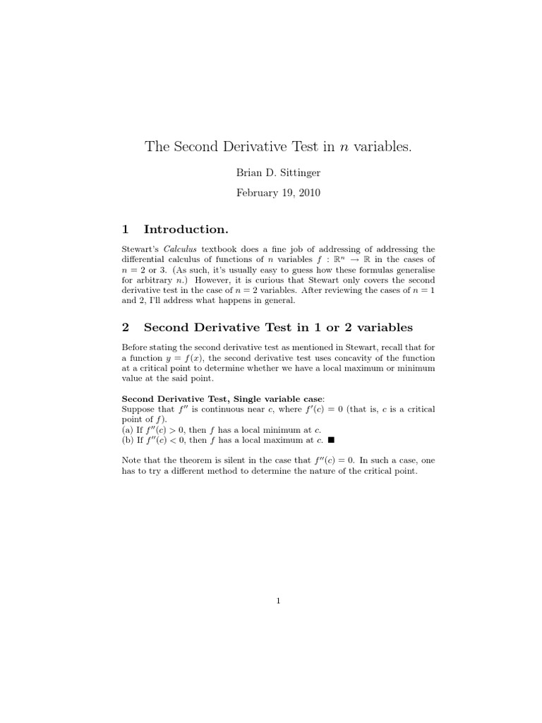 Second Derivative Test for Multivariable Functions | PDF | Maxima And ...