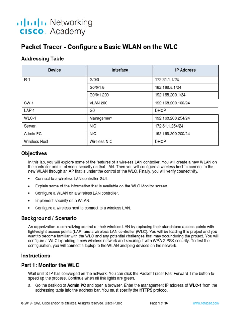 13.2.7 Packet Tracer - Configure A Basic WLAN On The WLC Answer | PDF | Wireless Lan | Computer ...
