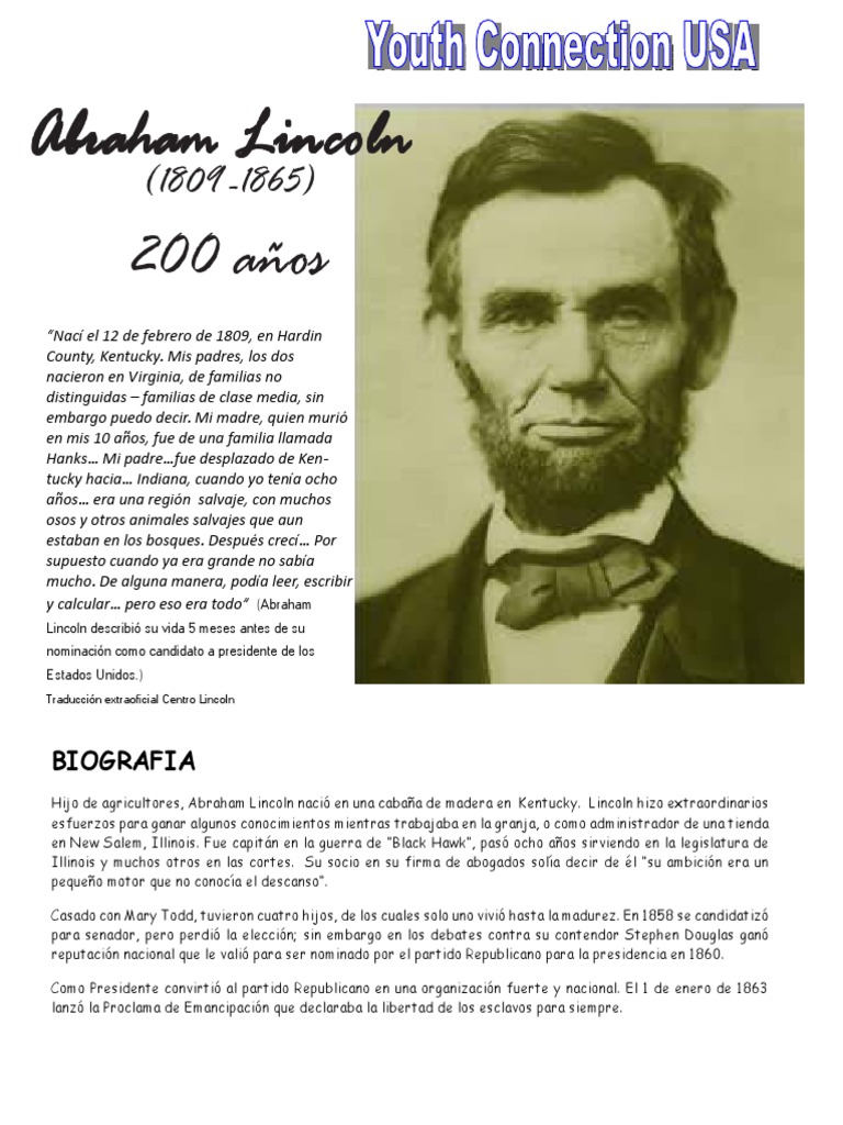 Abraham Lincoln. 200 Años (1809-1865) BIOGRAFIA | PDF | Unión (guerra ...