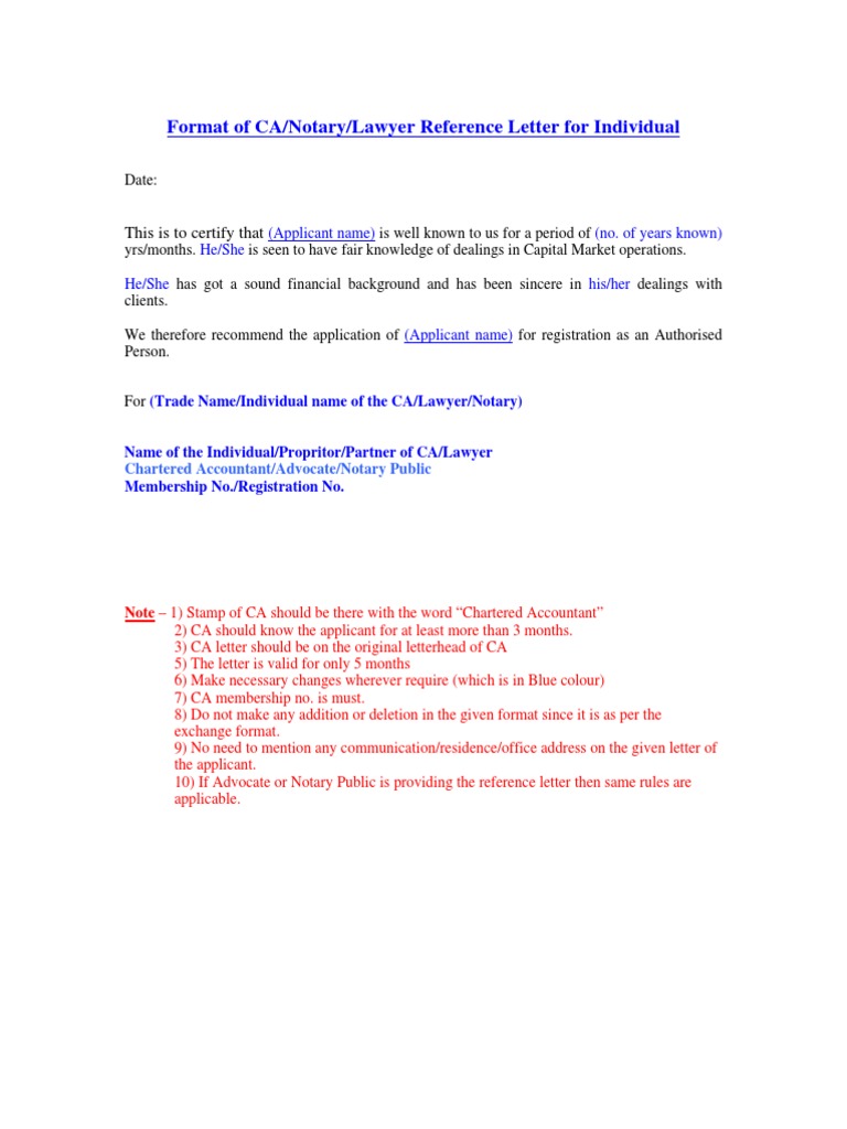CA Reference Letter Format | Notary Public | Lawyer